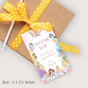 Princess Thank You Tags Princess Birthday Party Favor Tags Princesses ...