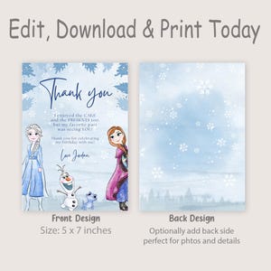 Frozen Thank You Card Frozen Thank You Note Frozen Birthday Elsa Thank ...
