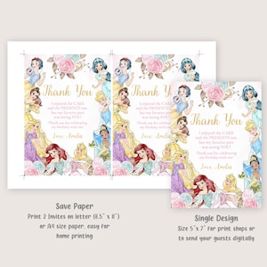 Princess Thank You Card Princess Thank You Note Birthday Princess Thank ...