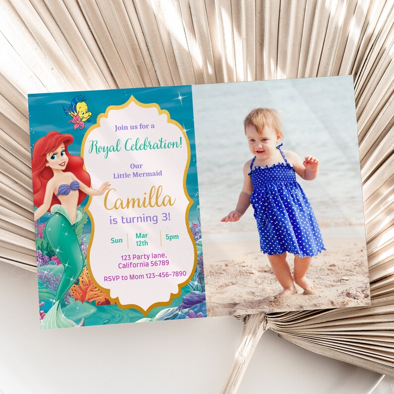 Little Mermaid Birthday Invitation With Photo the Little Mermaid ...