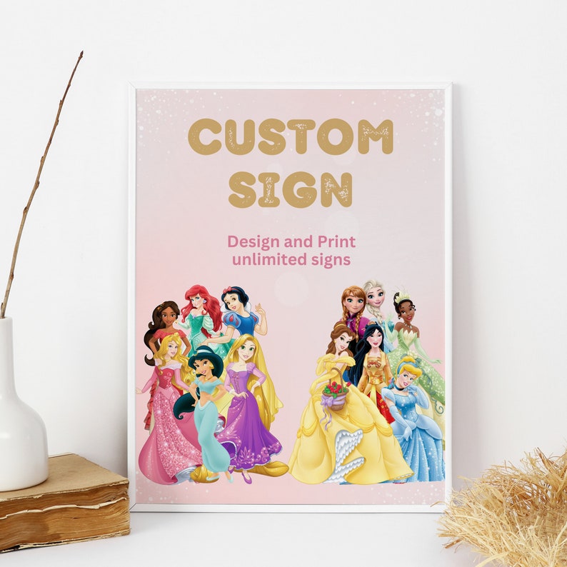 Princess Custom Sign Princess Party Signs Princess Birthday Sign ...
