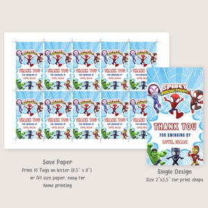 Spidey and His Amazing Friends Thank You Tags Spidey Party Favors ...