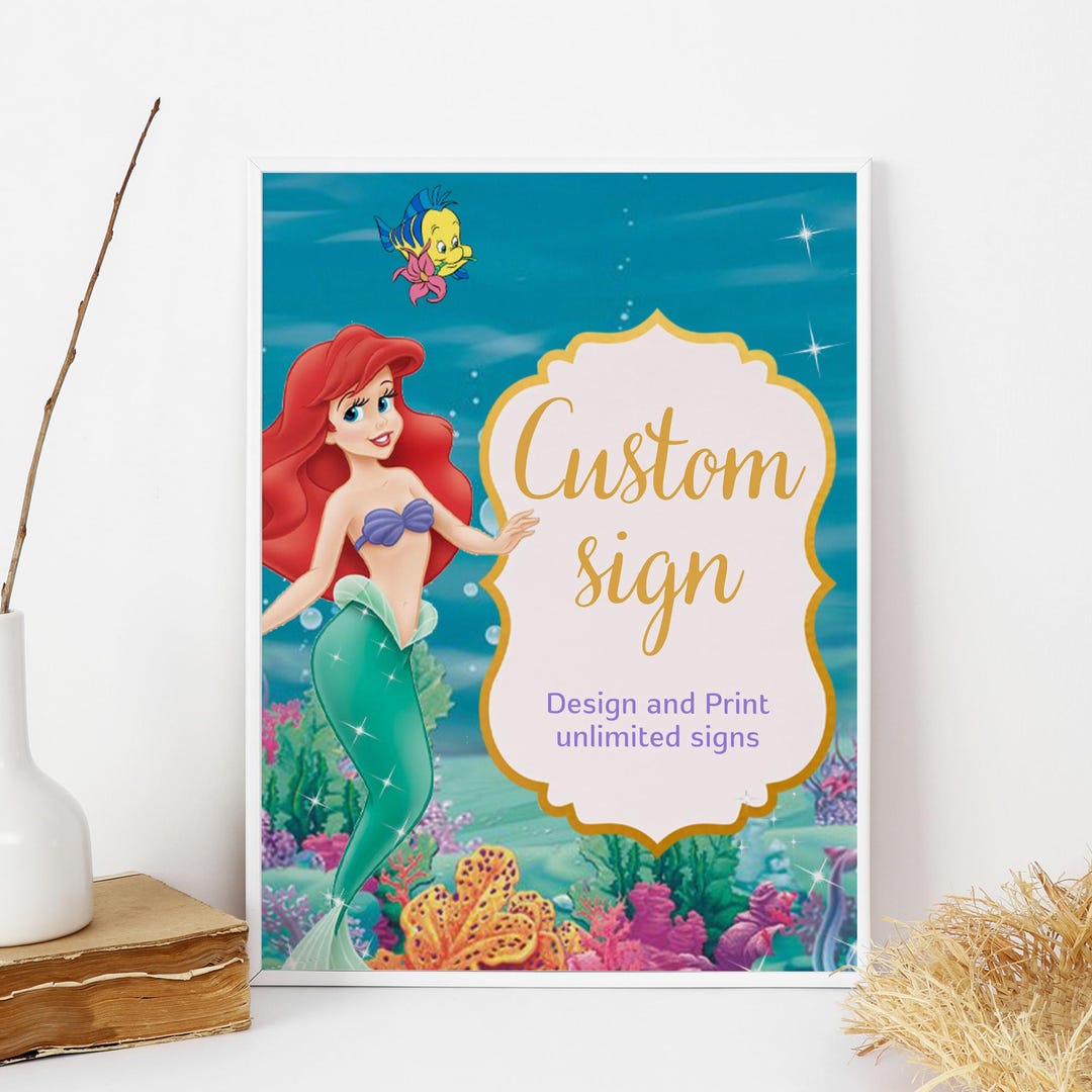Little Mermaid Custom Sign Mermaid Party Signs Ariel Birthday Sign ...