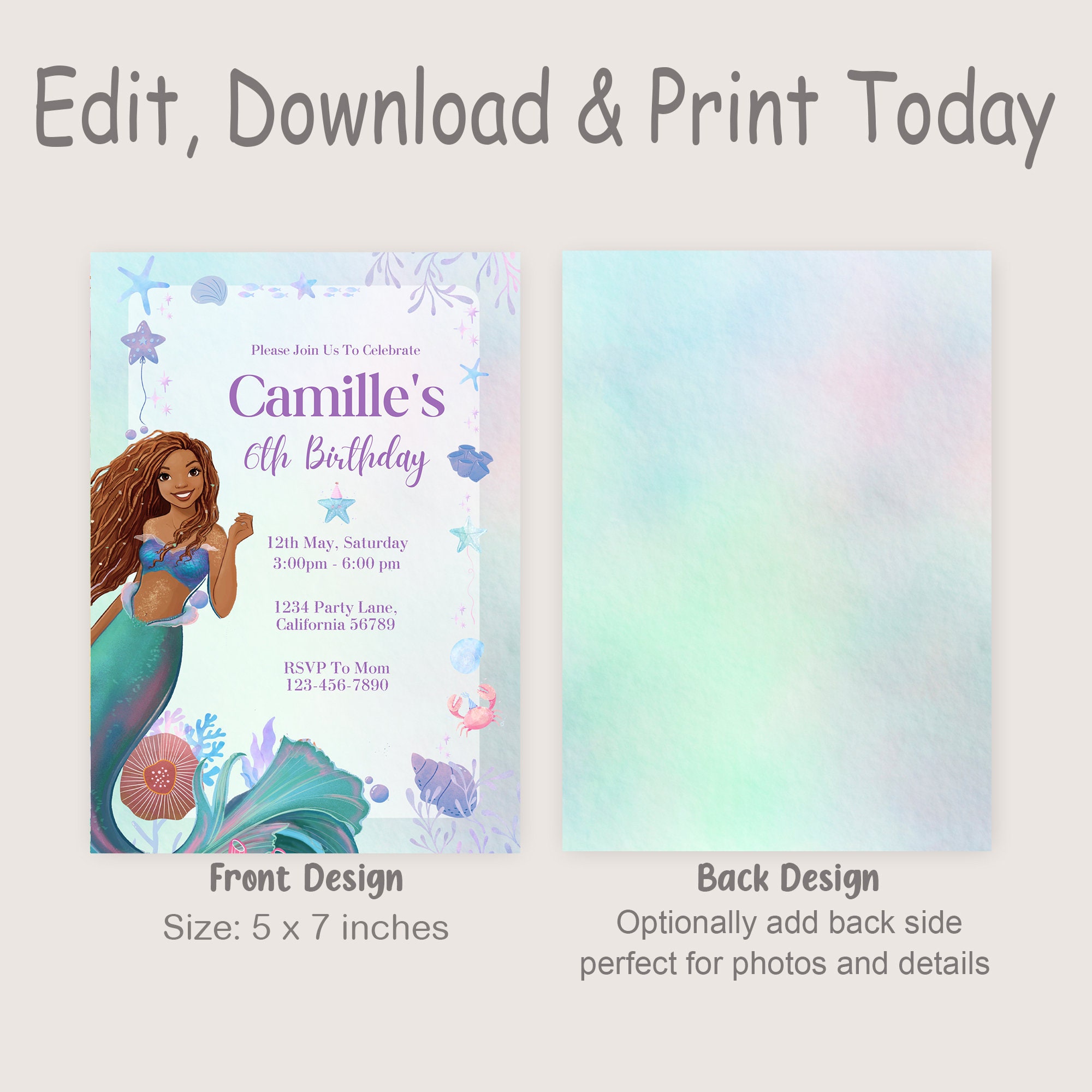 Little Mermaid Birthday Invitation Little Mermaid Invitation Ariel ...