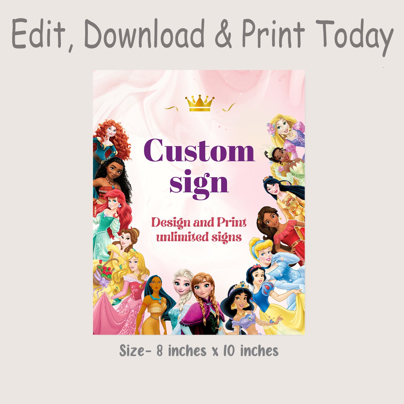 Princess Custom Sign Princess Party Signs Princess Birthday Sign ...