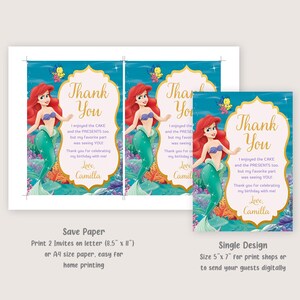 Little Mermaid Thank You Card Mermaid Birthday Thank You Note Ariel ...