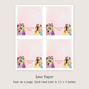 Princess Food Tent Princess Birthday Tent Card Princess Food Label ...