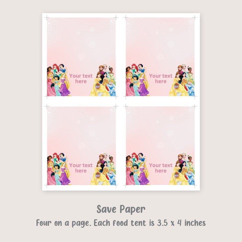 Princess Food Tent Princess Birthday Tent Card Princess Food Label ...