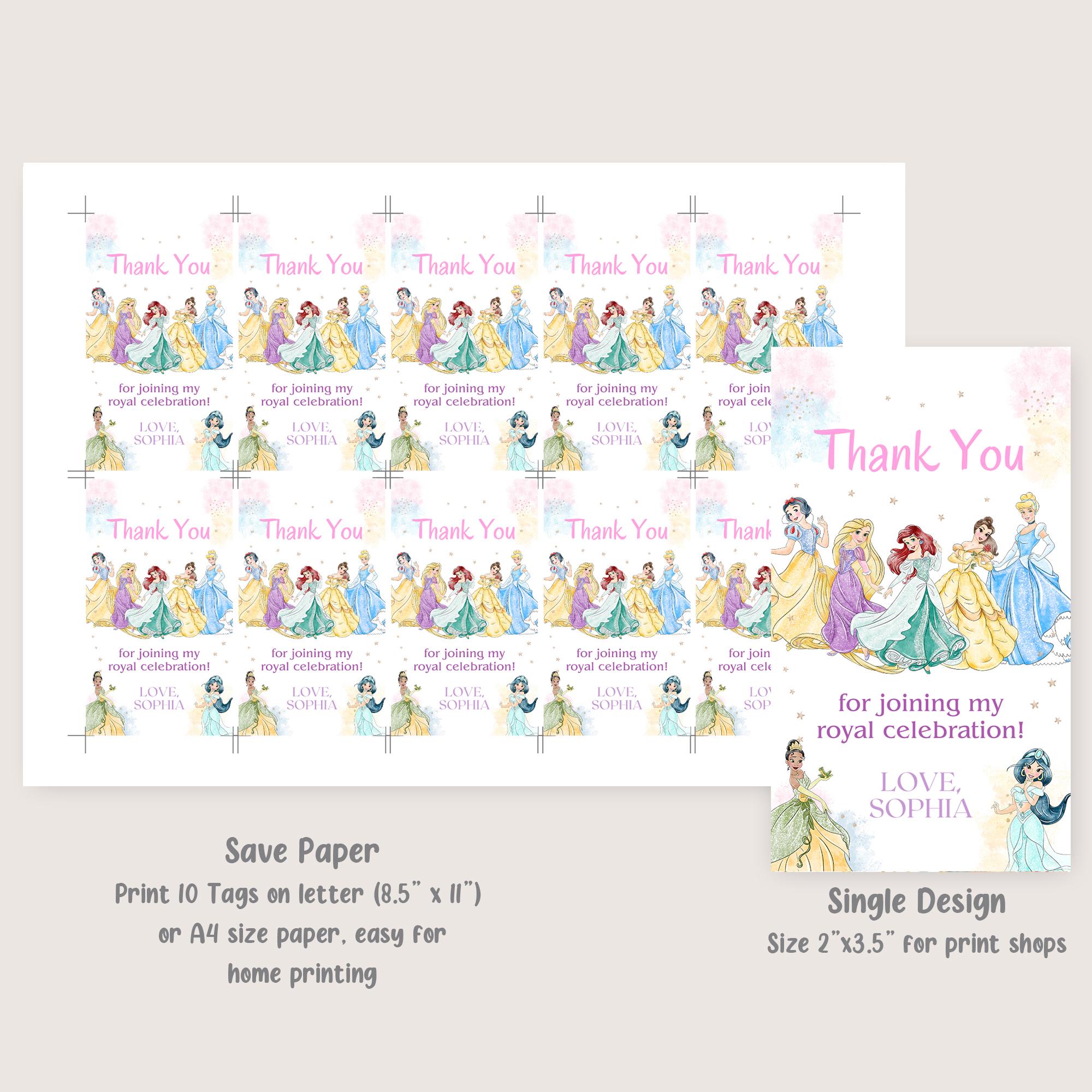 Princess Thank You Tags Princess Birthday Party Favor Tags Princesses ...