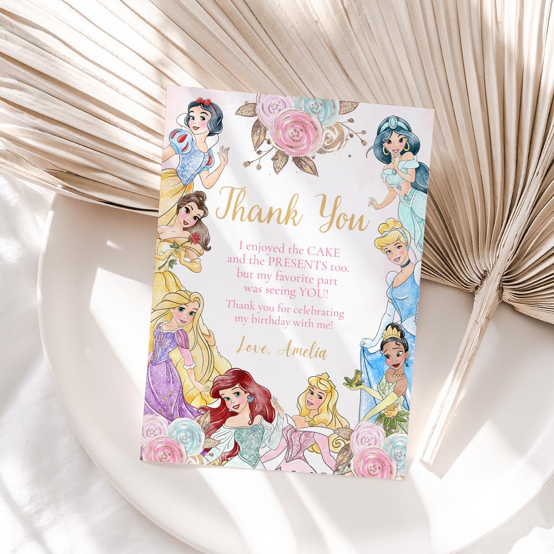 Princess Thank You Card Princess Thank You Note Birthday Princess Thank ...