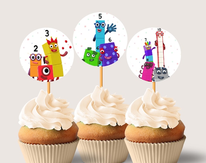 Numberblocks Cake Topper 12 Cupcake Toppers Digital Print Numberblocks ...
