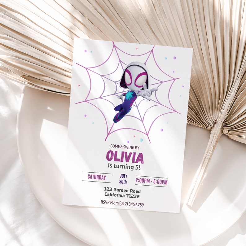 Ghost Spider Birthday Invitation Gwen Stacy Birthday Party Invitation ...