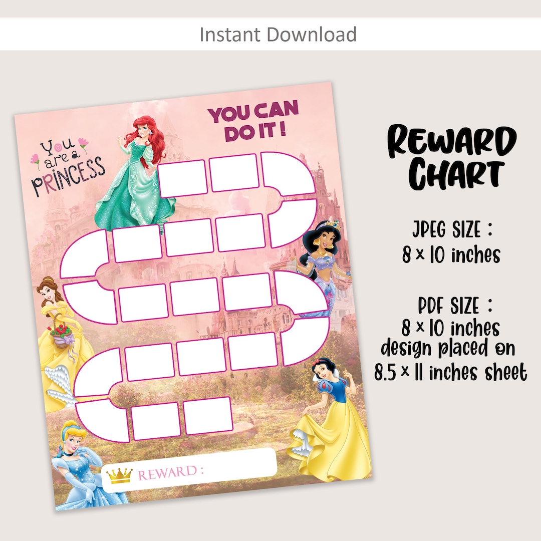 Princess Reward Chart for Girls Princesses Potty Chart for Kids Toddler ...
