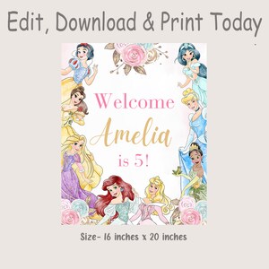 Princess Welcome Sign Princess Birthday Sign Princess Welcome Poster ...