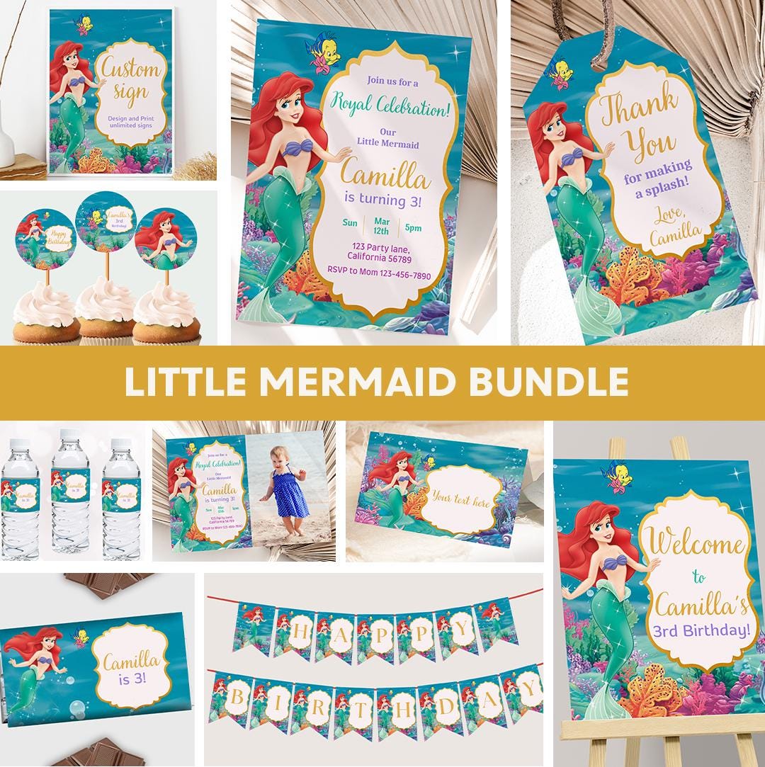 Little Mermaid Birthday Bundle the Little Mermaid Decorations Ariel ...