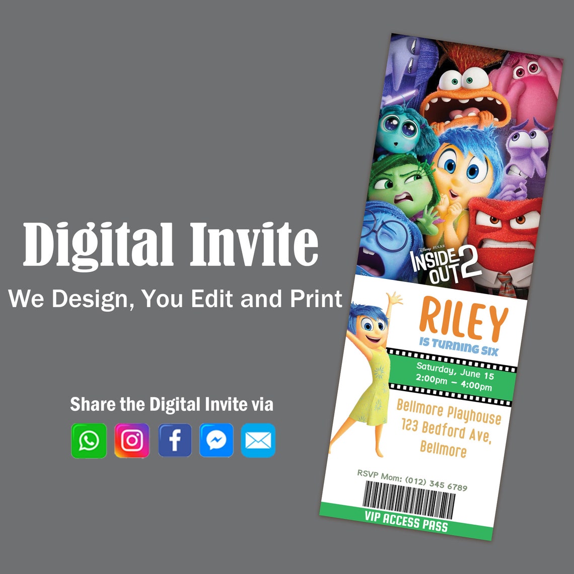 Inside Out Birthday Invitation Invite Inside Out Invitation Inside Out ...