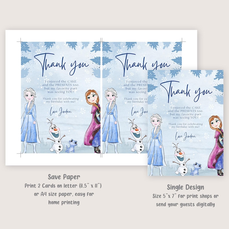 Frozen Thank You Card Frozen Thank You Note Frozen Birthday Elsa Thank ...