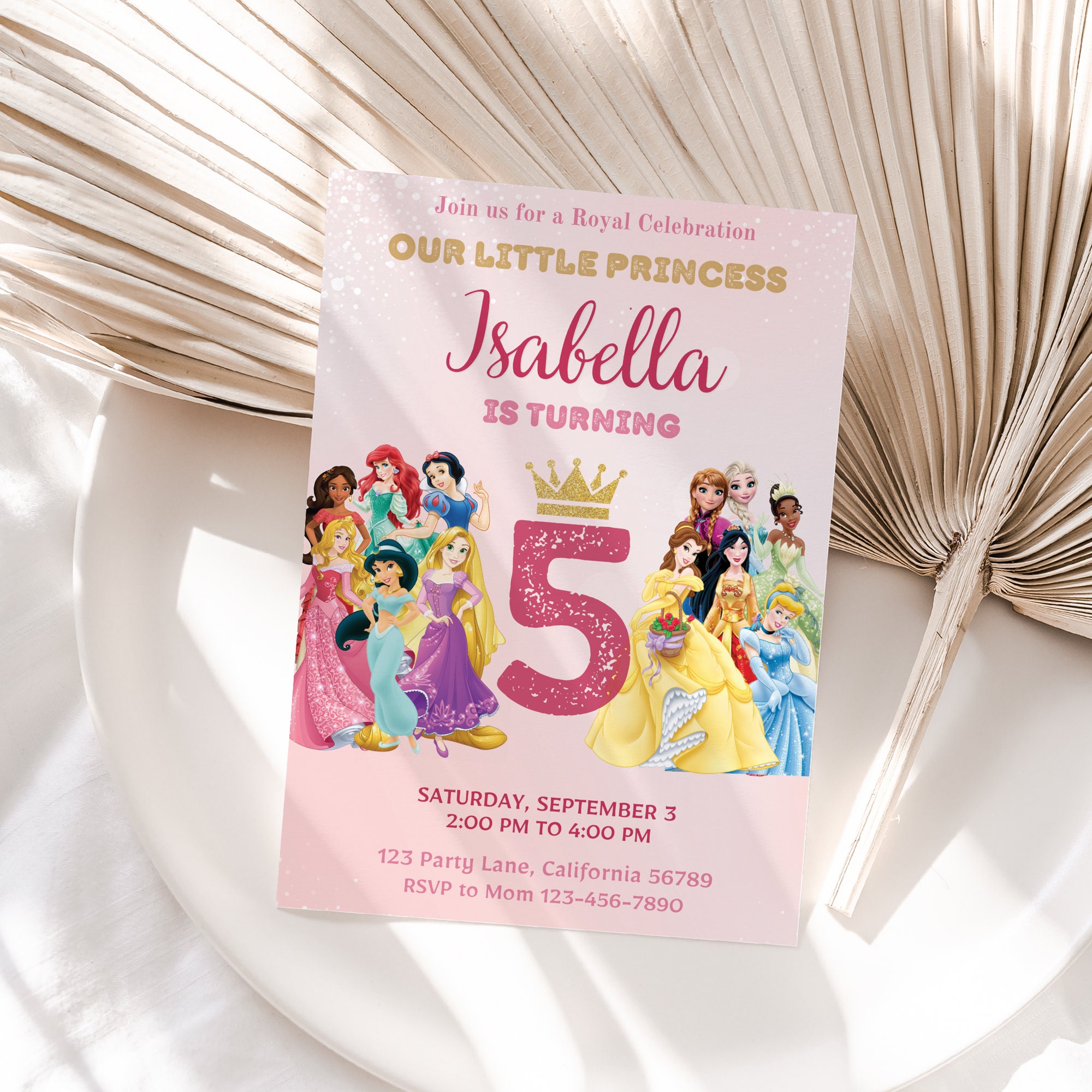 Princess Birthday Invitation Princess Party Invitation Pink Gold Girl ...