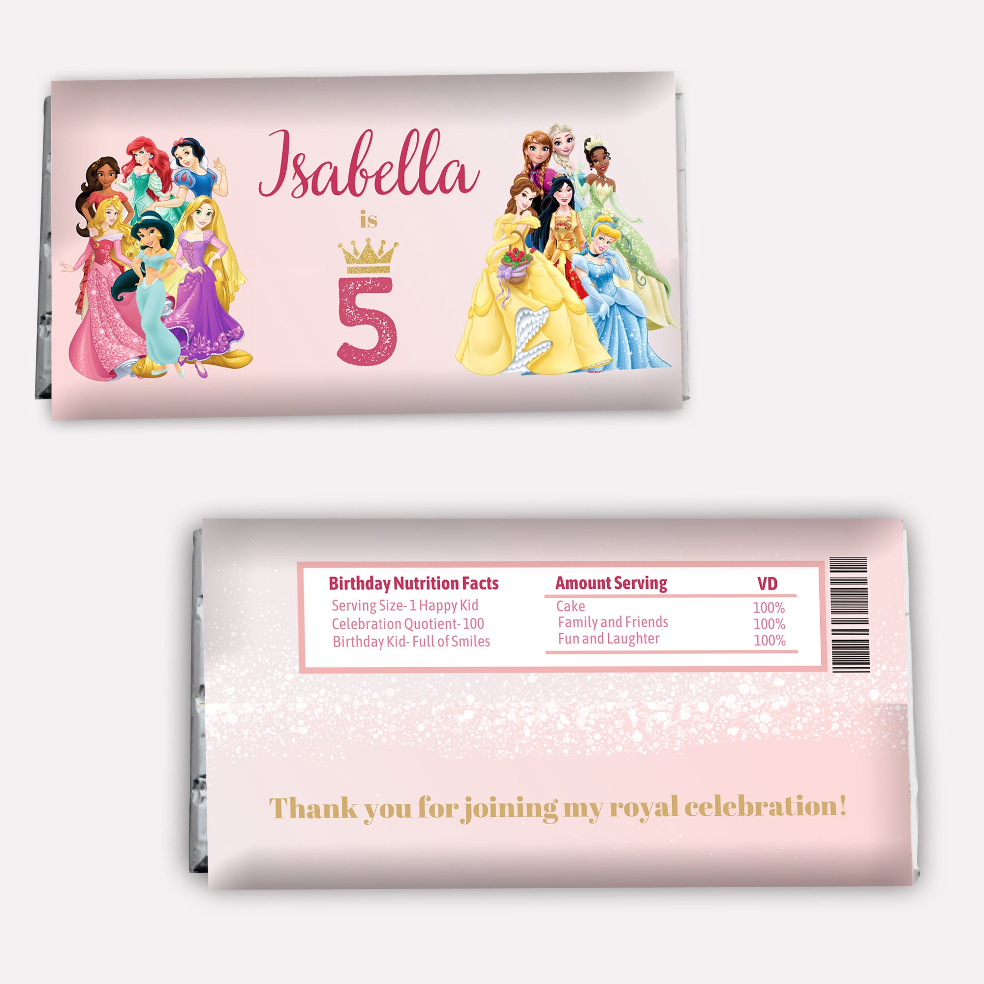 Princess Chocolate Label Princess Candy Bar Wrapper Princesses Birthday ...