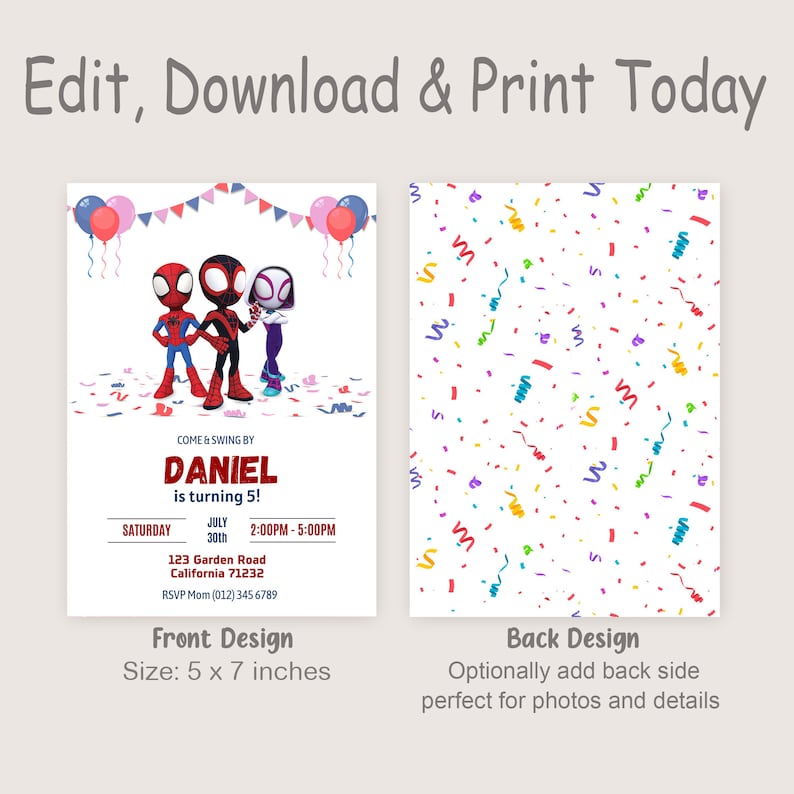 Spin Birthday Invitation Spidey and His Amazing Friends Birthday Invite ...