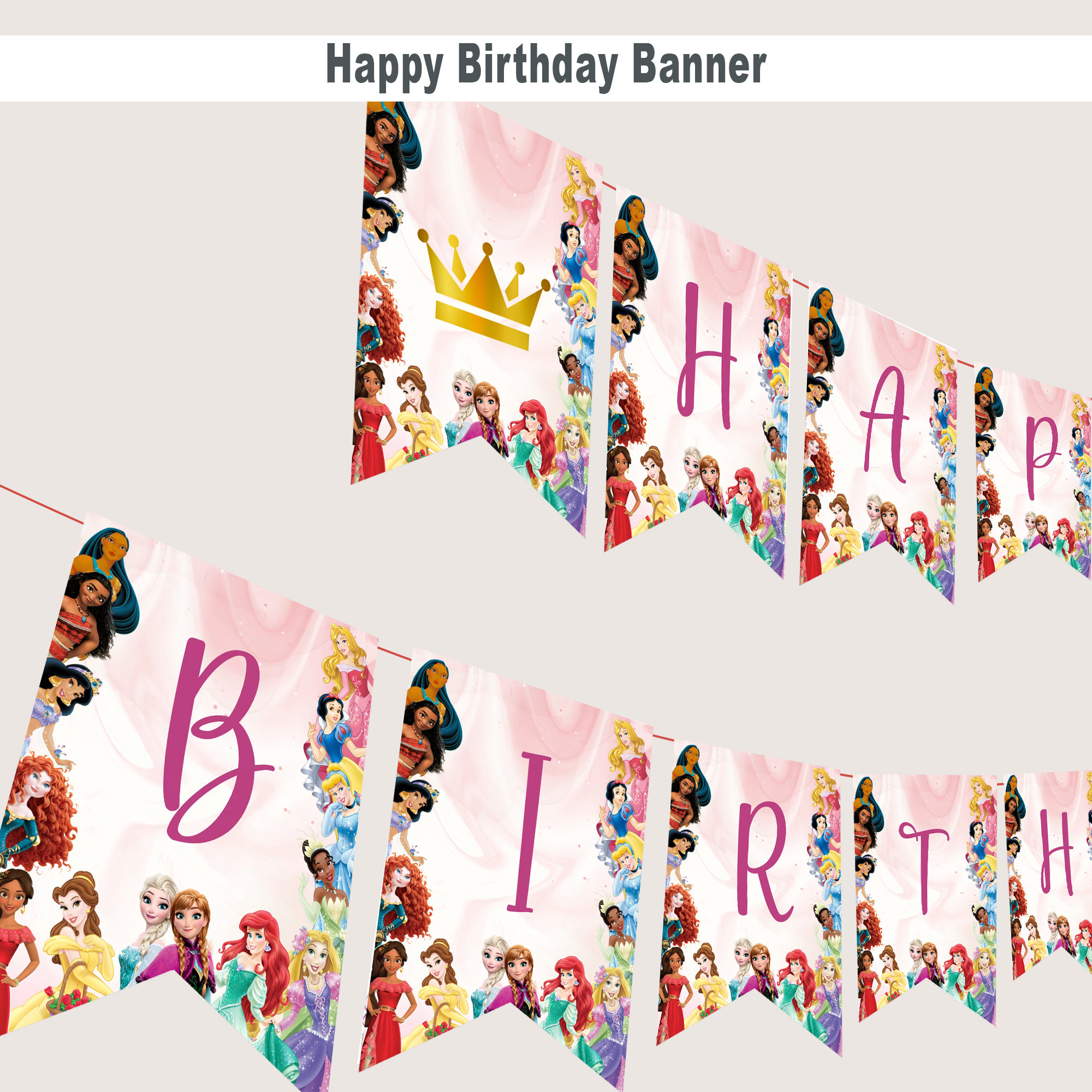 Princess Birthday Banner Princess Happy Birthday Decorations Princess ...