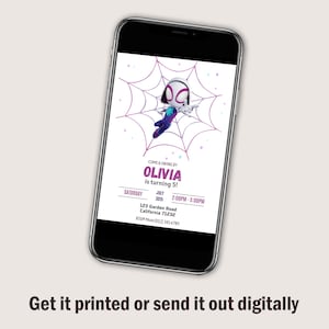 Ghost Spider Birthday Invitation Gwen Stacy Birthday Party Invitation ...