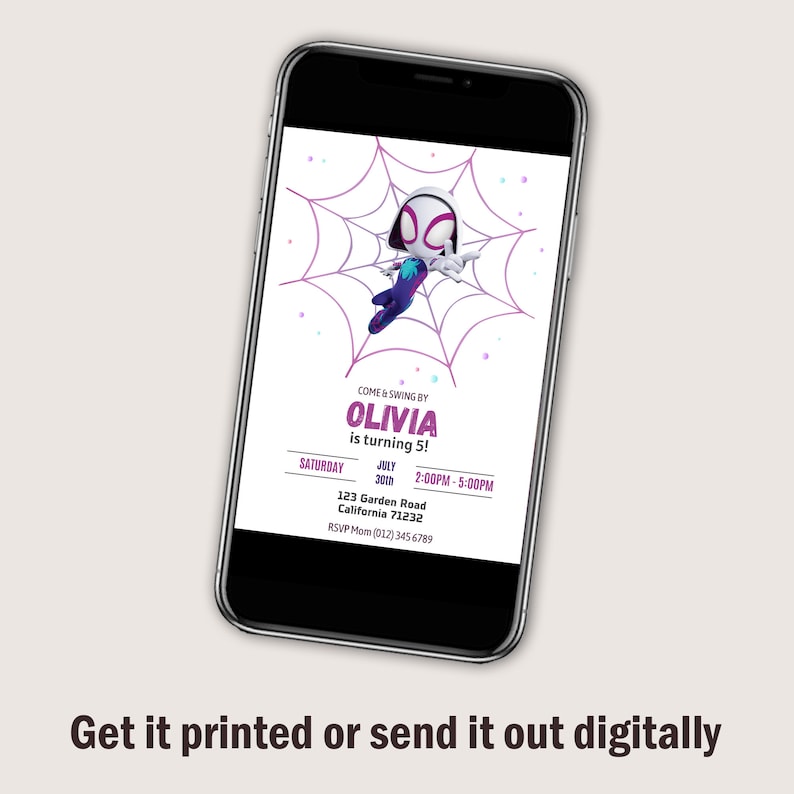 Ghost Spider Birthday Invitation Gwen Stacy Birthday Party Invitation ...