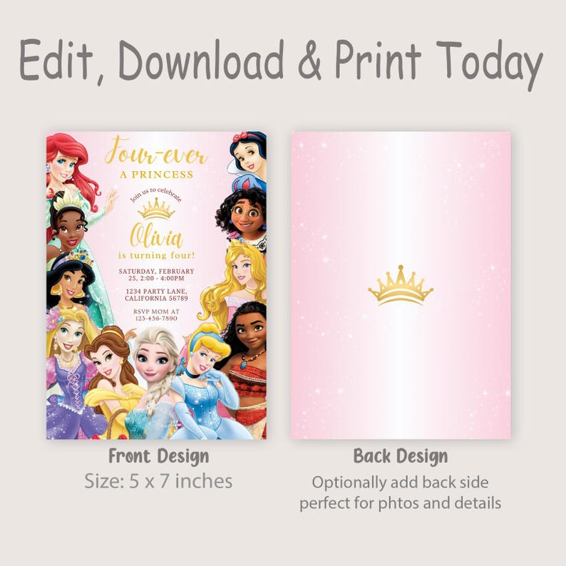 Four Ever A Princess Birthday Invitation Fourever A Princess Invitation ...