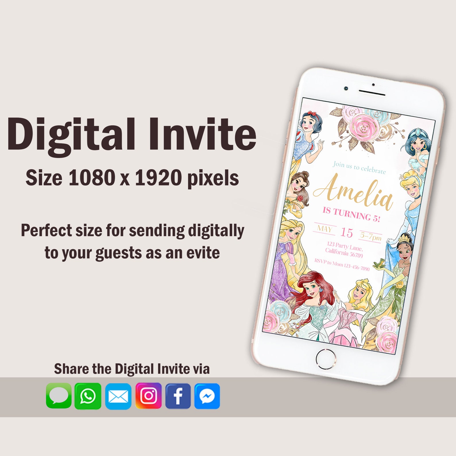 Princess Birthday Invitation Princess Invitation Princess Theme Digital ...