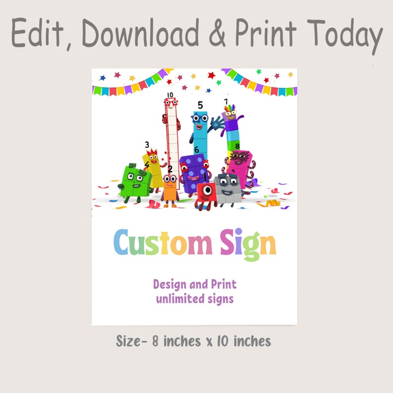 Numberblocks Custom Sign Numberblock Party Signs Number Blocks Birthday ...