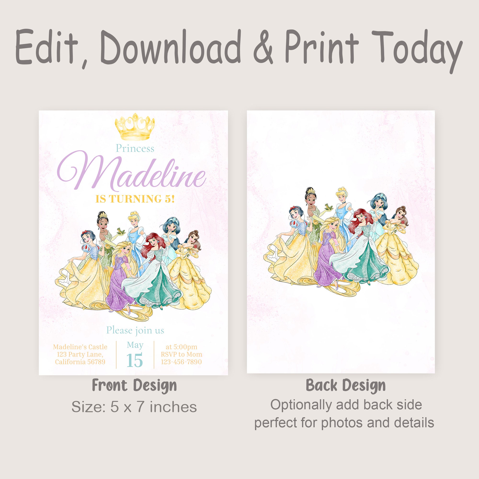 Princess Birthday Invitation Princess Invitation Princess Party ...