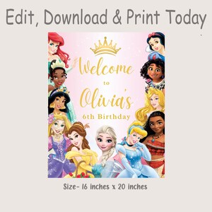 Princess Welcome Sign Princess Birthday Sign Princesses Welcome Poster ...