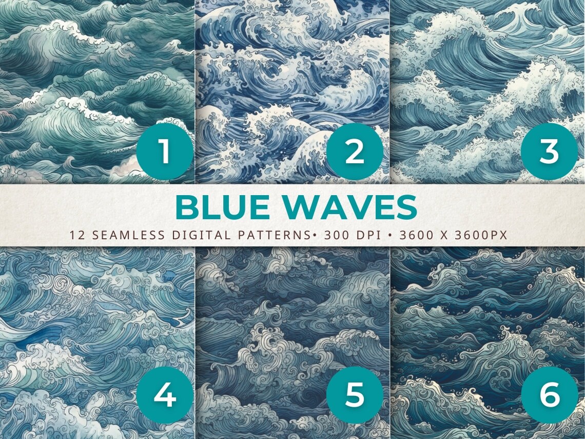 12 Digital Papers With Blue Waves Seamless Pattern for Your - Etsy