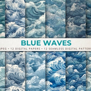 12 Digital Papers With Blue Waves Seamless Pattern for Your - Etsy