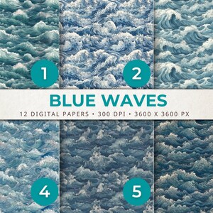 12 Digital Papers With Blue Waves Seamless Pattern for Your - Etsy