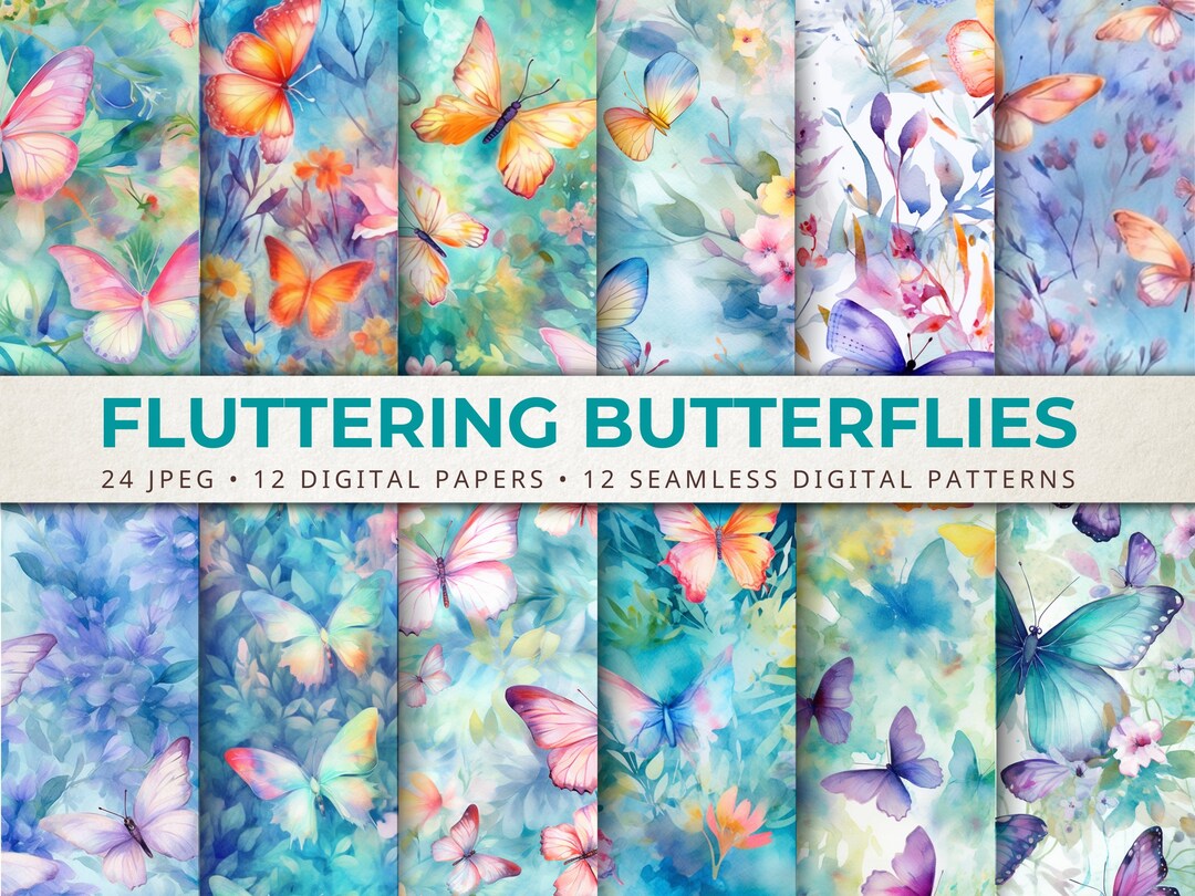 Fluttering Beauty: 12 Digital Papers With Captivating - Etsy
