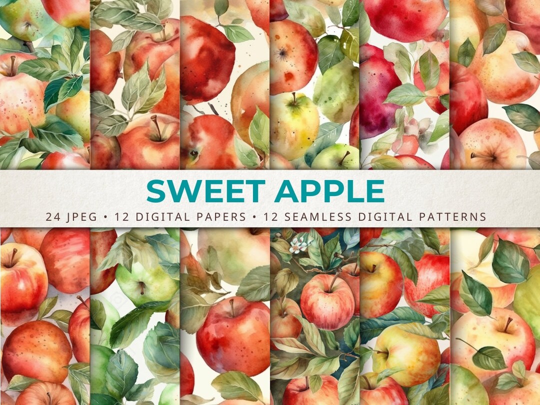 Digital Papers With Watercolor Apple Pattern for Scrapbooking - Etsy