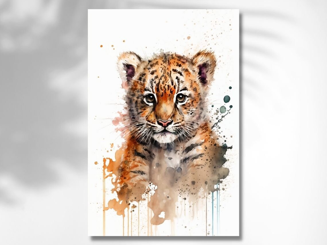 Tiger Cub Watercolor Clipart Cute Baby Shower Graphics - Etsy