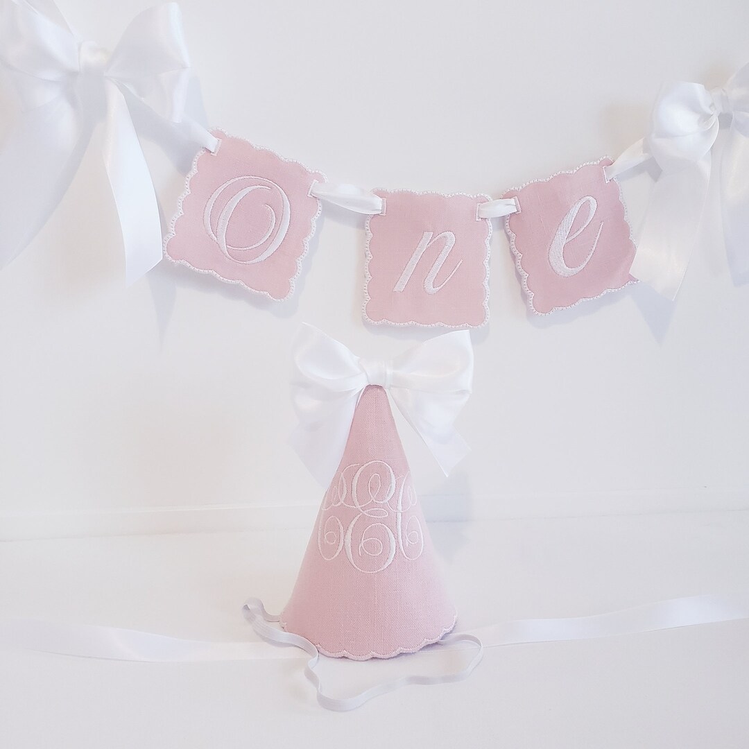 Pink Triple Initials Monogram Hat and One Banner/ Girls Birthday Hat ...