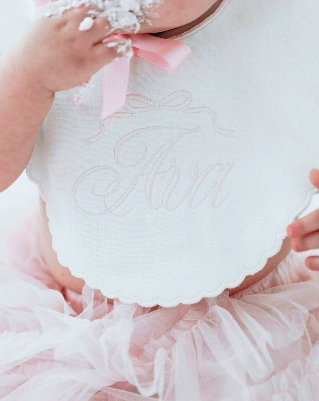 Keepsake 1st Birthday Bib White and Light Pink Embroidery/ Personalized ...