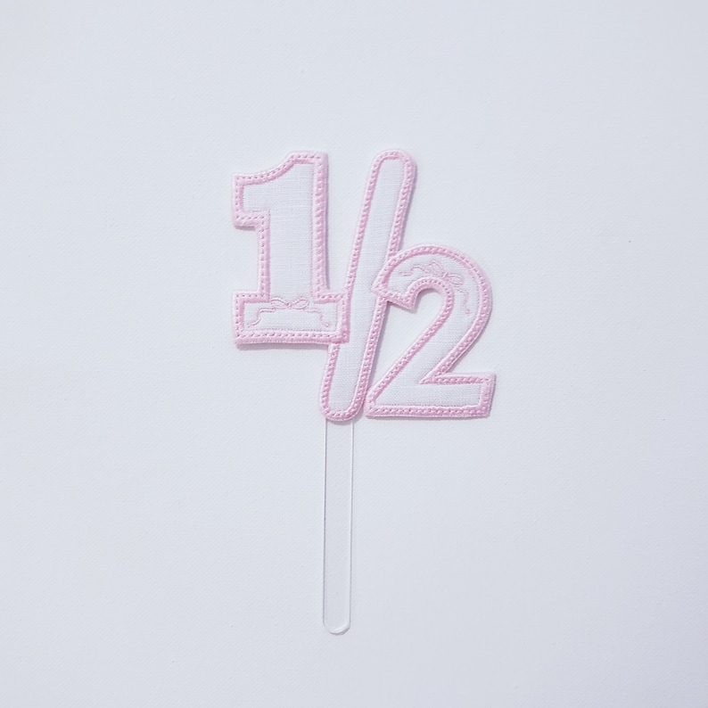 Linen Half Birthday Cake Topper: Pink Bow, Embroidered 1/2 - Etsy