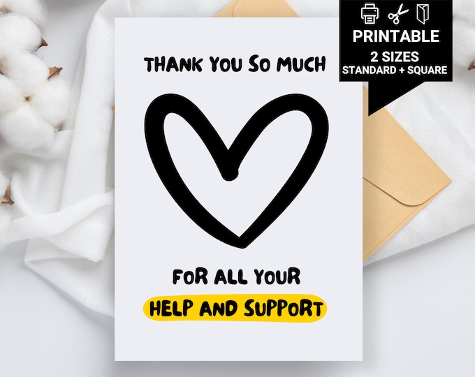 Thank You so Much for All Your Help and Support Card - Printable Thank ...
