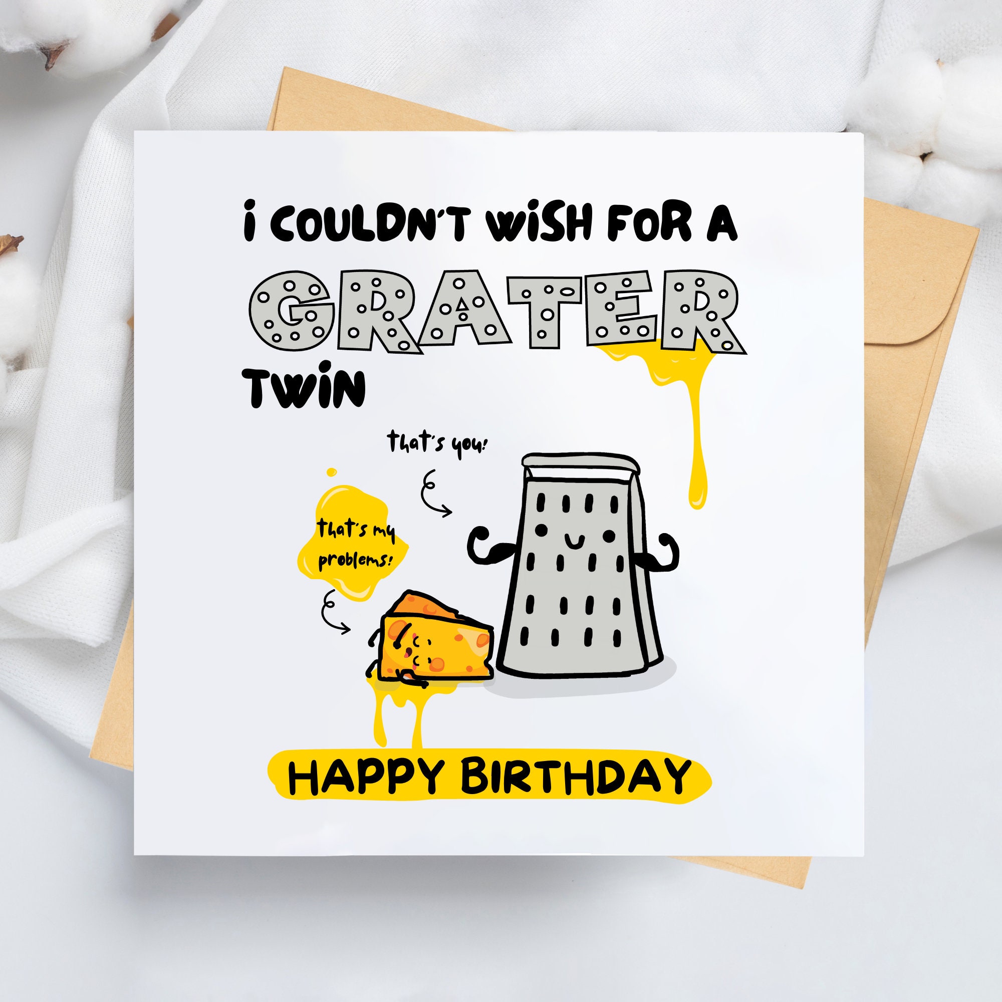I Couldn't Wish for A Grater Twin Funny Twin Card, Funny Twin Birthday ...