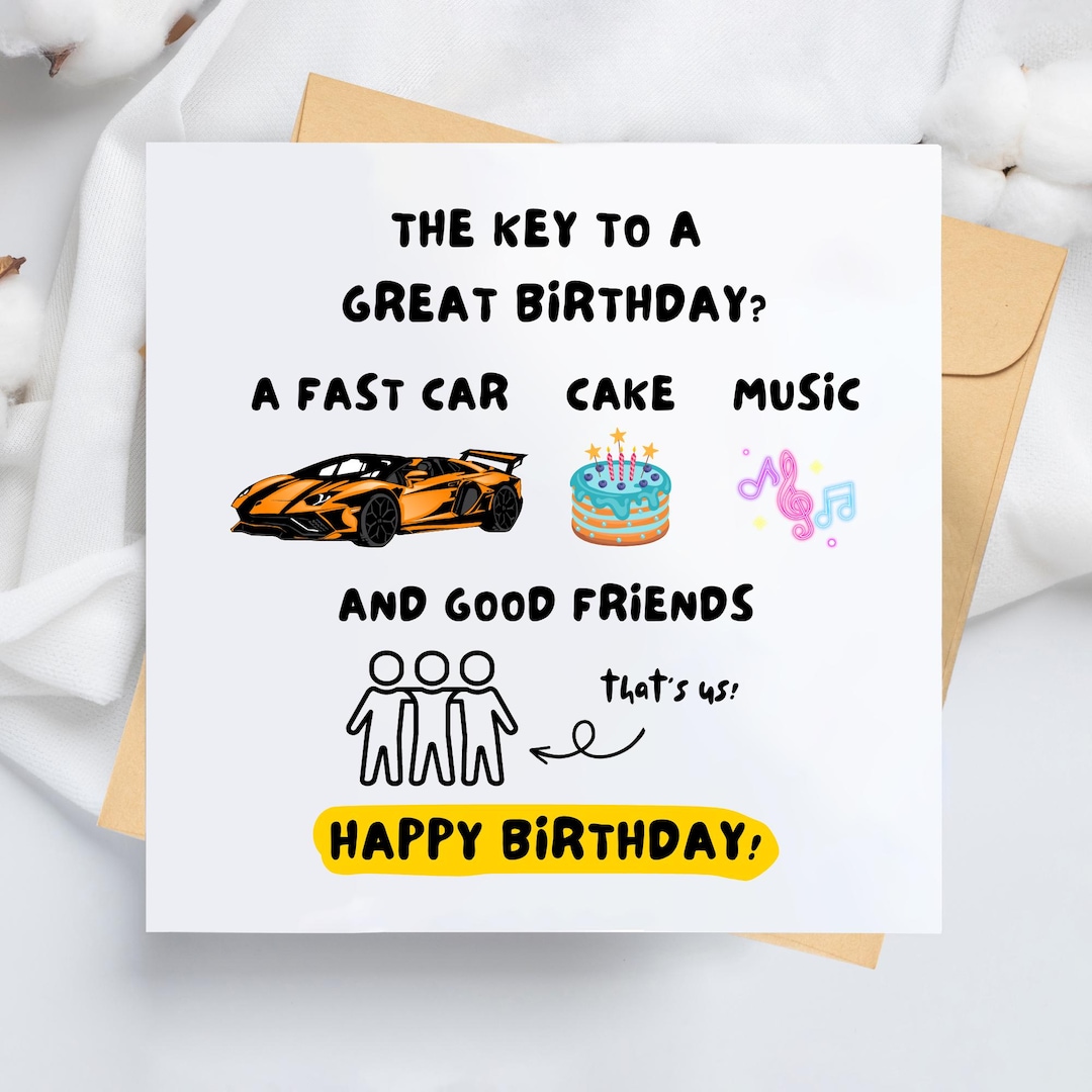 The Key to A Great Birthday, Car Pun Card, Driver Joke Card, Driver ...