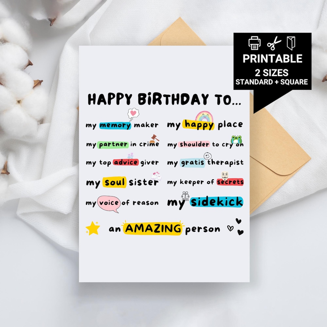 Printable My Bestie Birthday Card - My Sidekick, My Happy Place, My ...