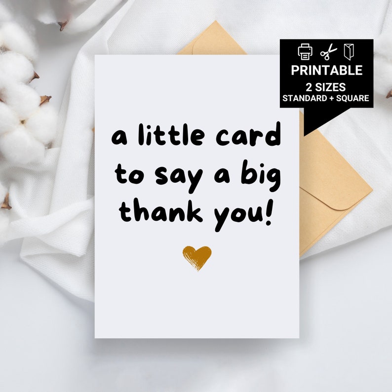 Thank You Card - Little Card to Say A Big Thank You - Printable Thank ...