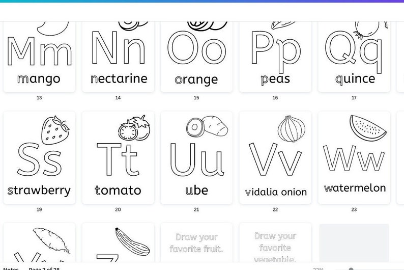 Fruits and Veggies ABC Coloring Book, ABC Activity Book, Toddler ...