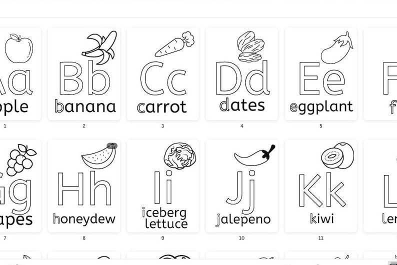 Fruits and Veggies ABC Coloring Book, ABC Activity Book, Toddler ...