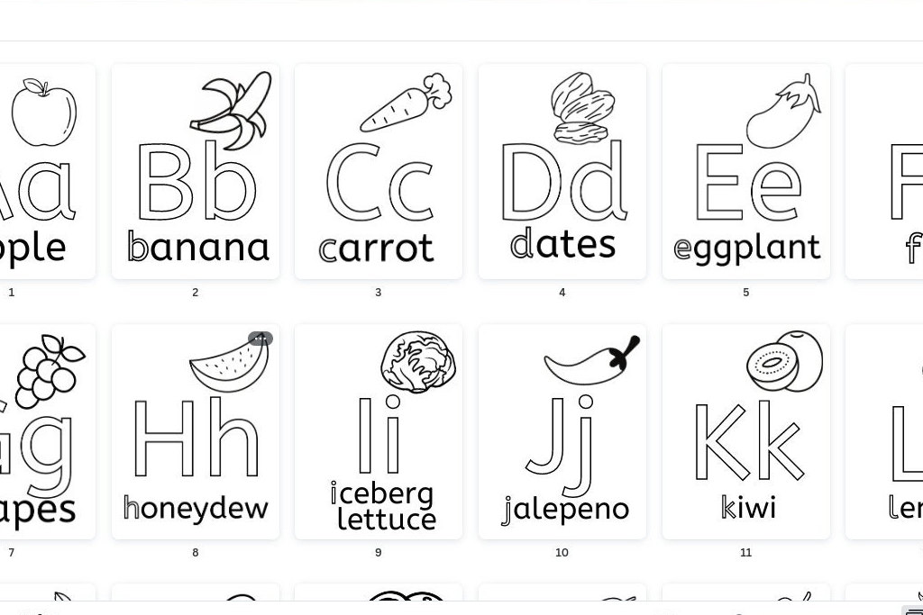 Fruits and Veggies ABC Coloring Book, ABC Activity Book, Toddler ...