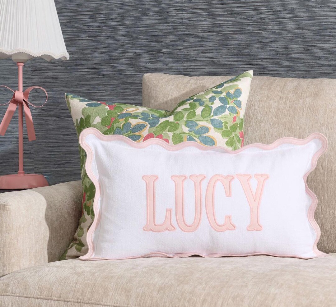 12x20 in Personalized Scalloped Applique Name and Monogram Pillow Cover ...